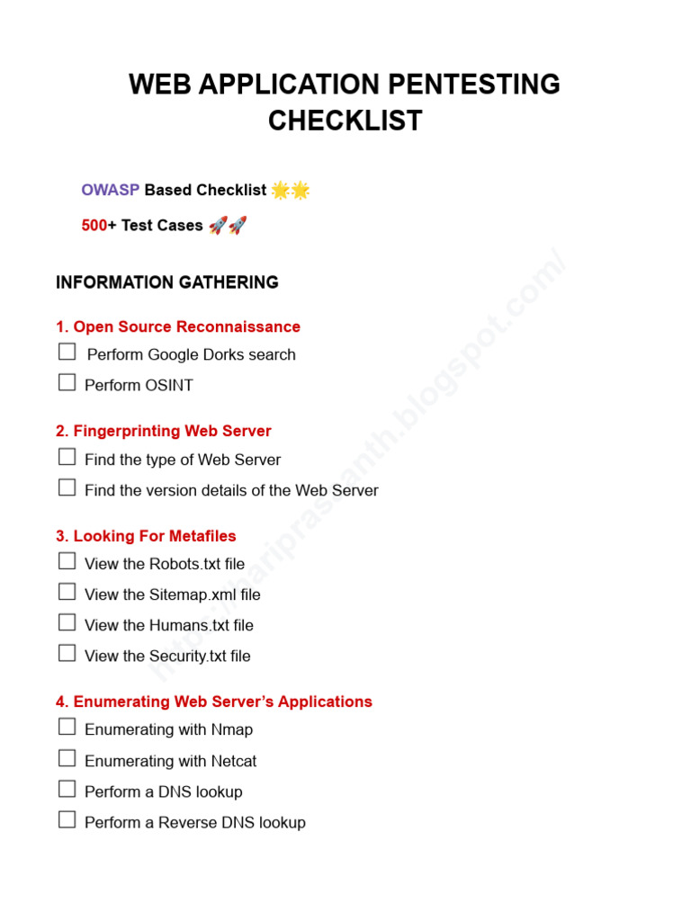 Web Application Pentesting Checklist | PDF | Transport Layer Security ...