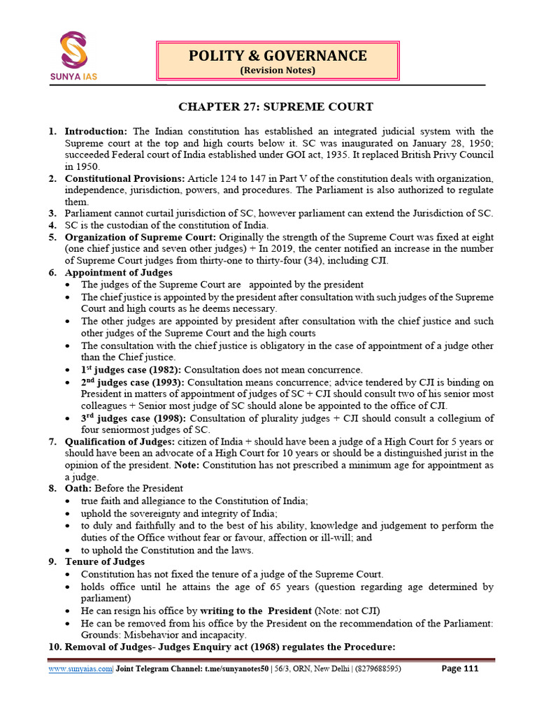 Polity - Supreme Court - Prelims Static Notes - SAMPLE - Sunya IAS ...