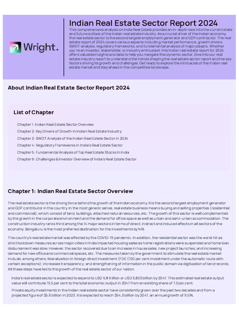 Indian Real Estate Sector Report 2024v | PDF | Investing | Equity (Finance)