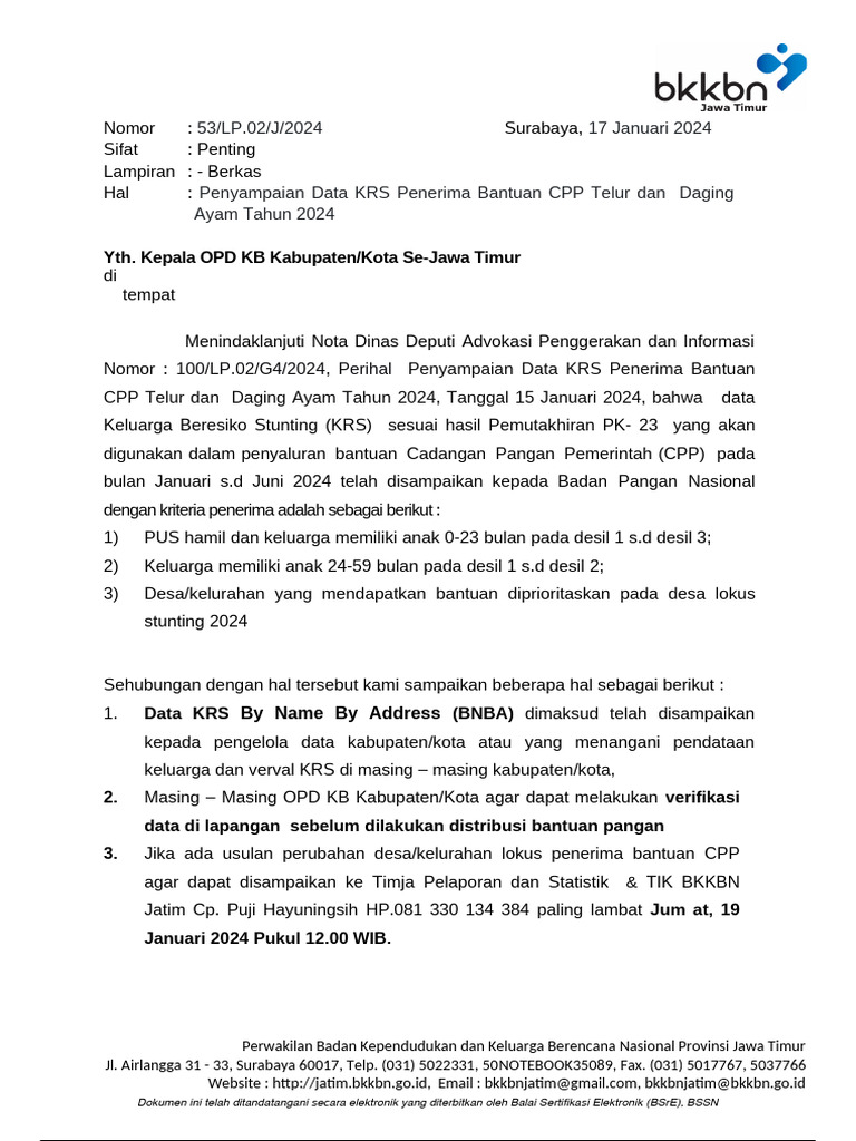 A. 17 JANUARI 2024 Surat Bantuan Pangan CPP KRS 2024 | PDF