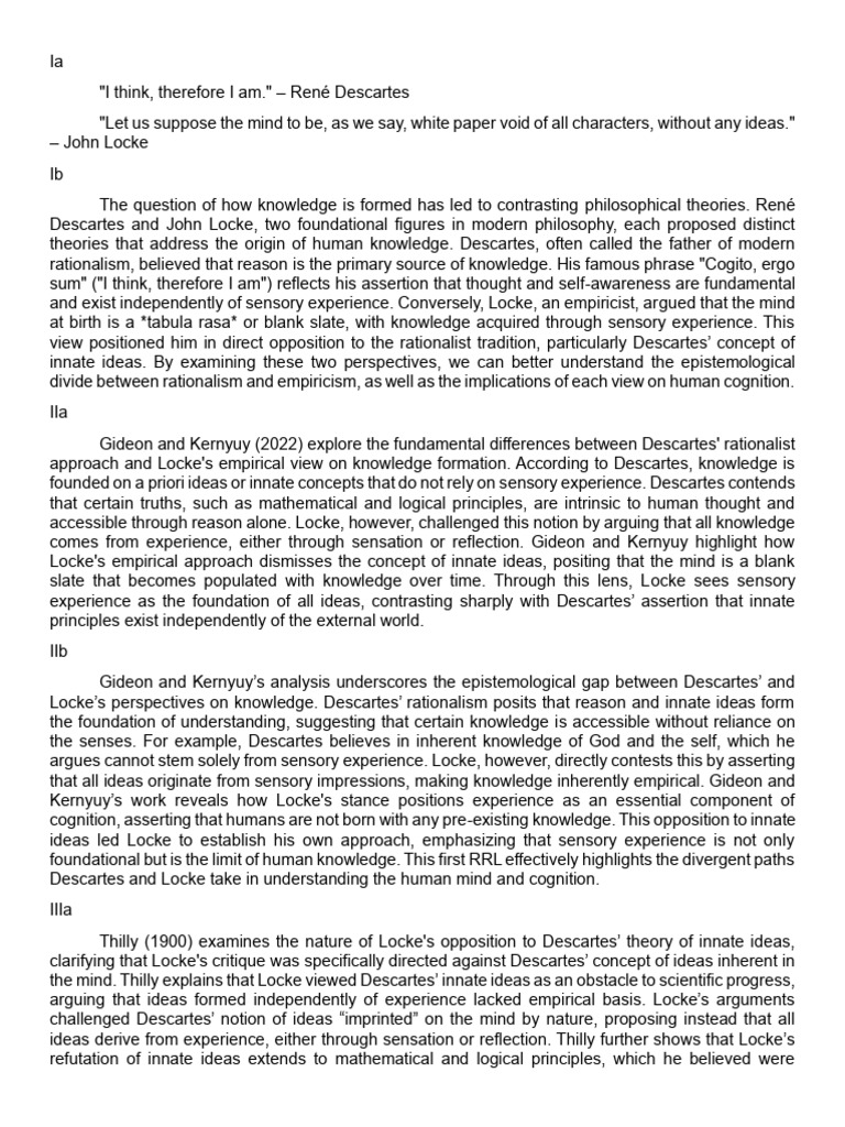 Rene Descartes Vs John Locke Knowledge Structure | PDF | Rationalism ...