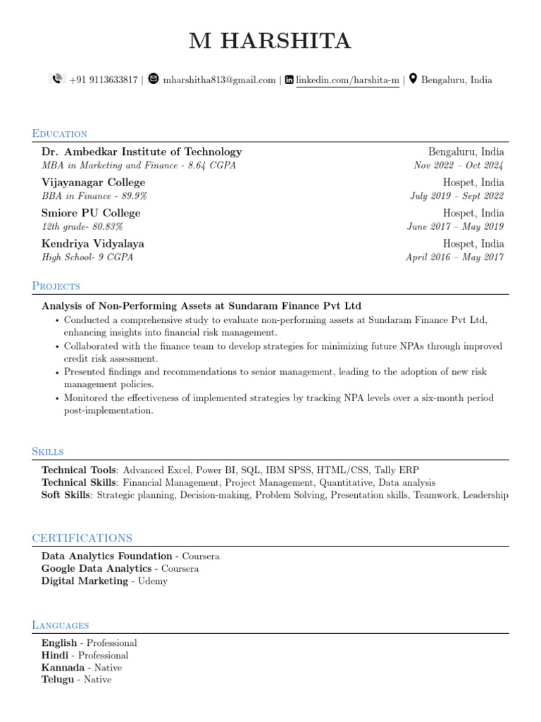 Harshita M | PDF | Finance & Money Management