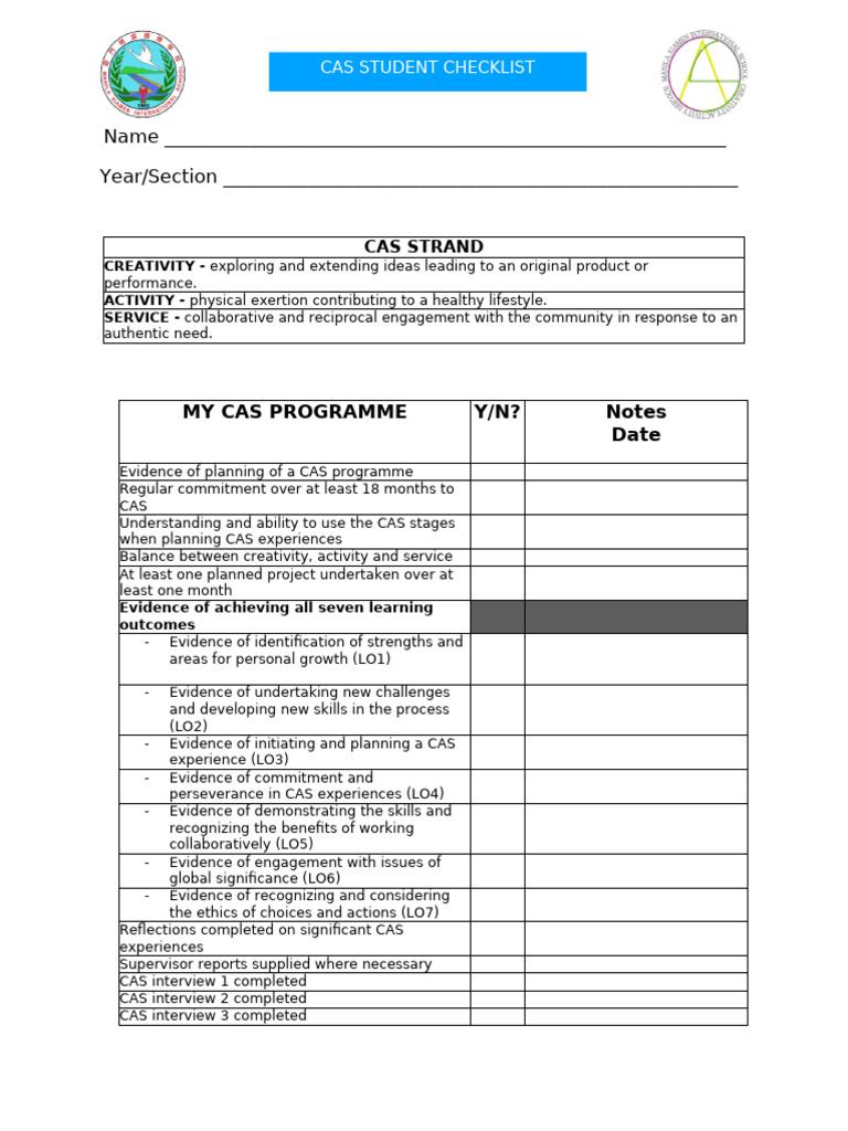 CAS Student Checklist and Planning Guide | PDF | Business