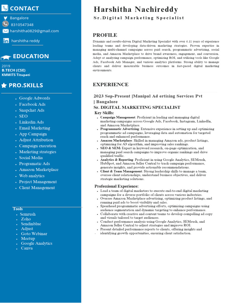 harshitha_resume (1) | PDF | Search Engine Optimization | Digital Marketing