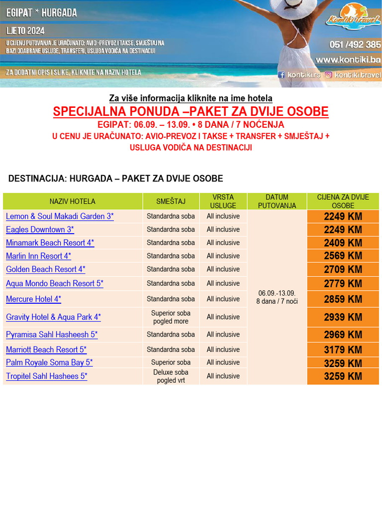 Kontiki Egipat Leto Specijalna Ponuda Bosna | PDF
