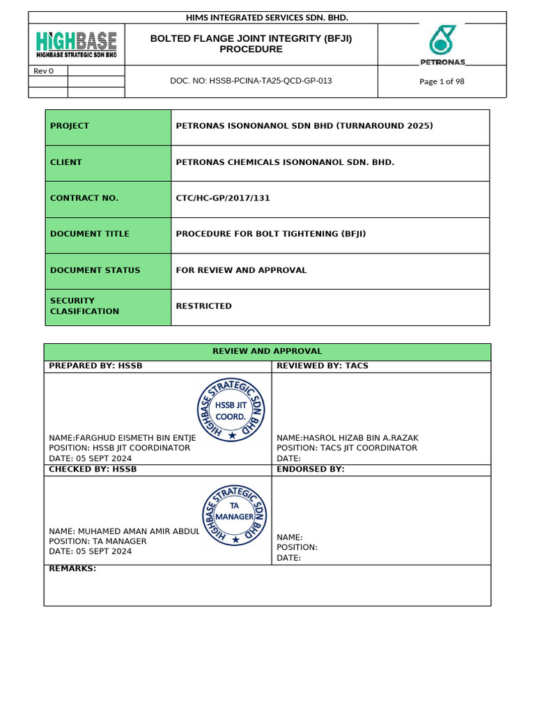 Bolted Flange Joint Integrity Procedure | PDF | Technology & Engineering