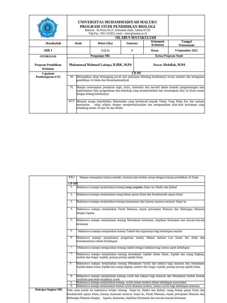 RPS Aik I | PDF | Karier & Perkembangan | Seni