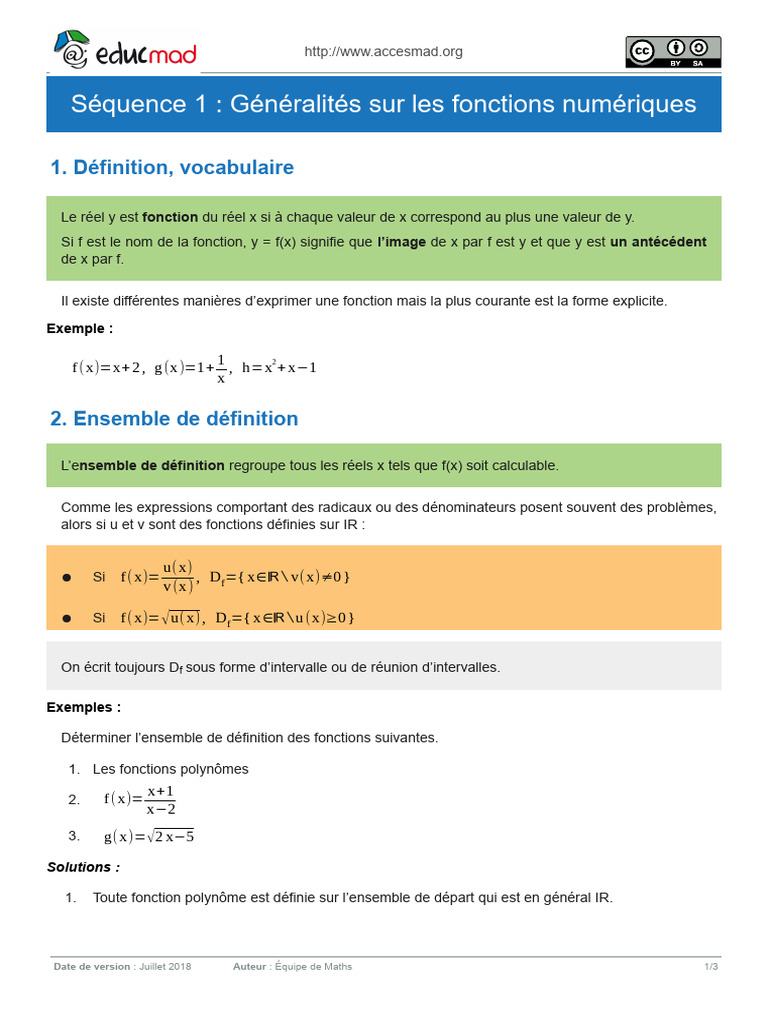 Fonctions numériques : définitions et variations | PDF | Fonction ...