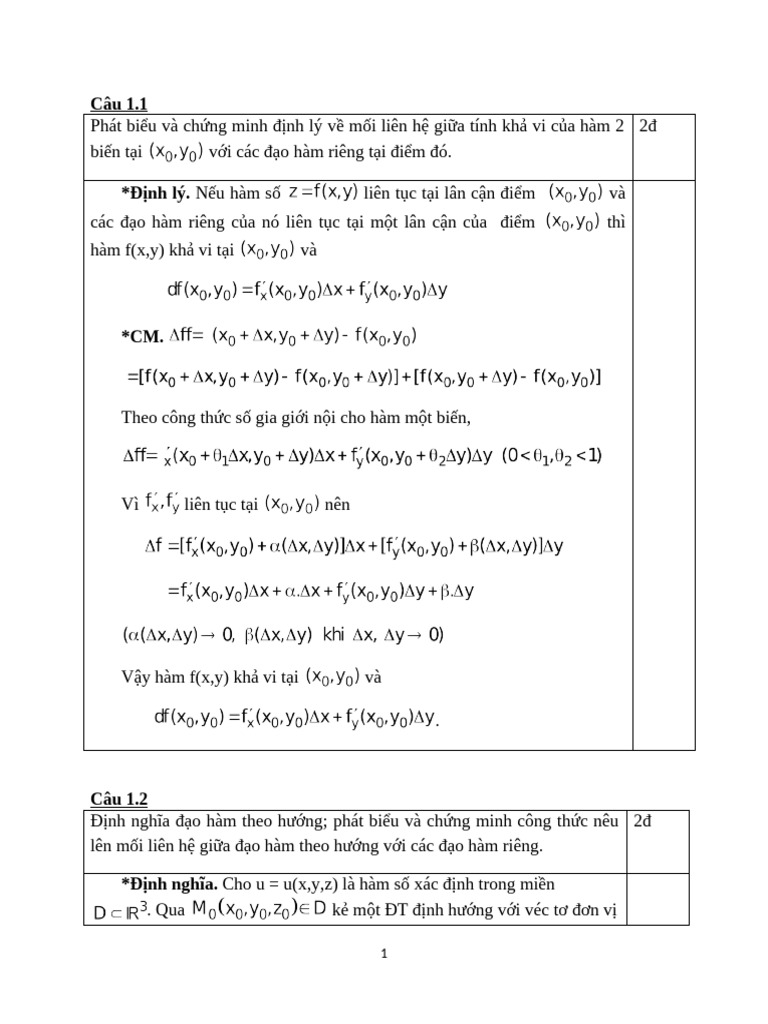 Cau Hoi Ly Thuyet Giai Tich 2 | PDF