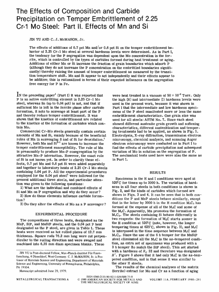 The Effects of Composition and Carbide Precipitation On Temper ...