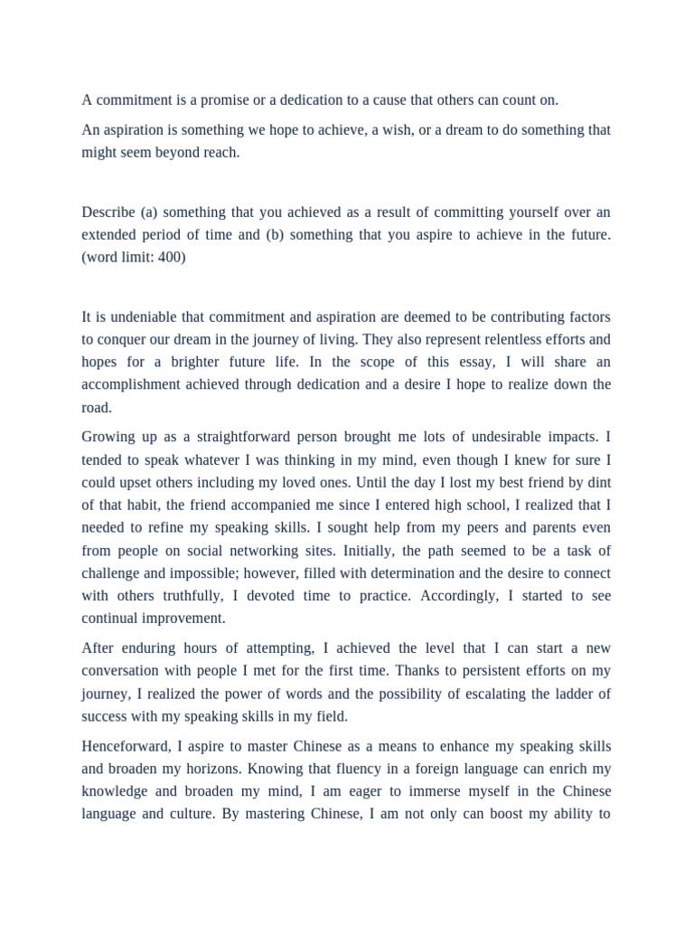 Commitment and Aspiration Essay | PDF | Disciplines | Cognition