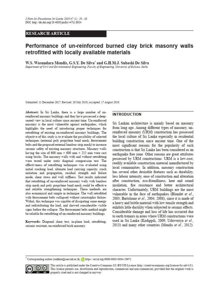 Performance of Un-Reinforced Burned Clay Brick Mas | PDF | Fracture ...
