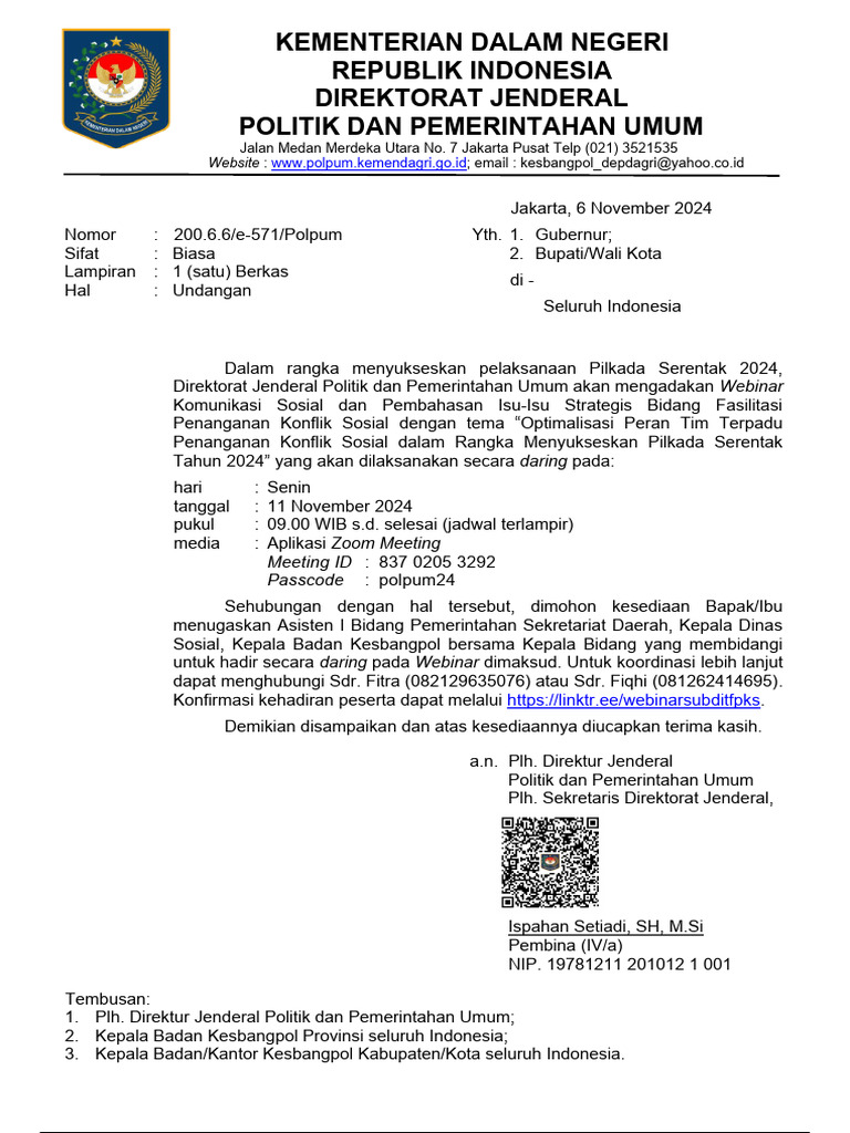 Undangan Kesbang Setda Dinsos | PDF