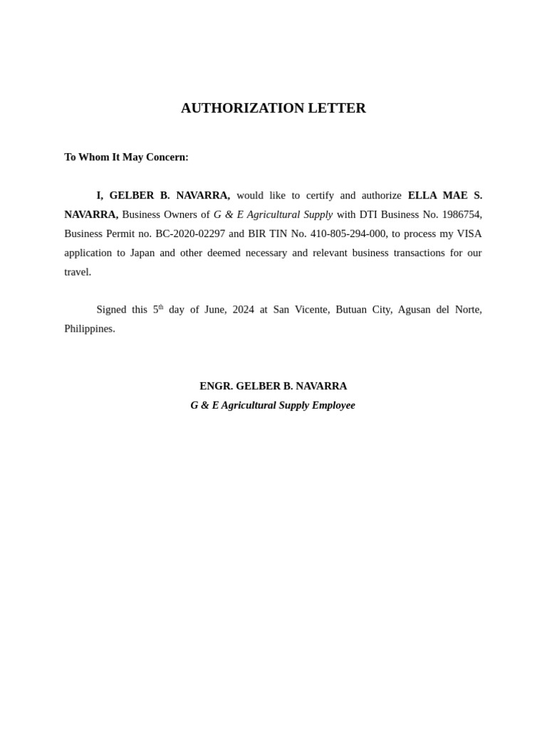 Authorization Letter | PDF