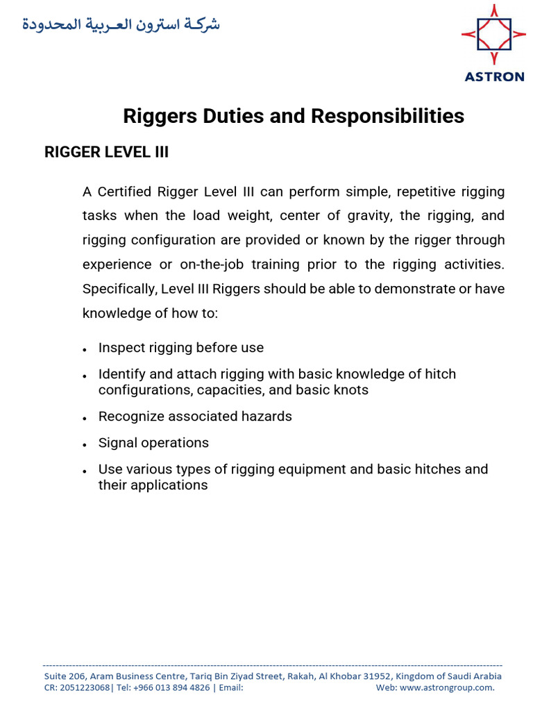 Rigger Responsibilities | PDF