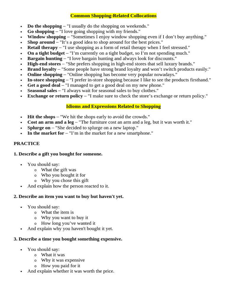 Useful Language and Practice-Shopping | PDF