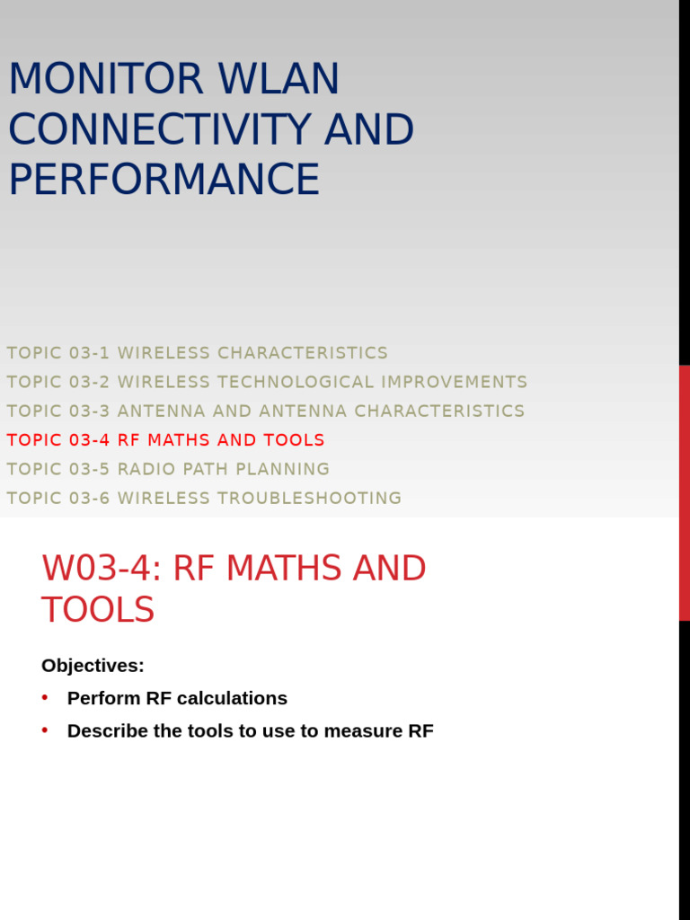 T03-4 MonitorWLANConnectivityandPerformance | PDF | Decibel | Computer Engineering