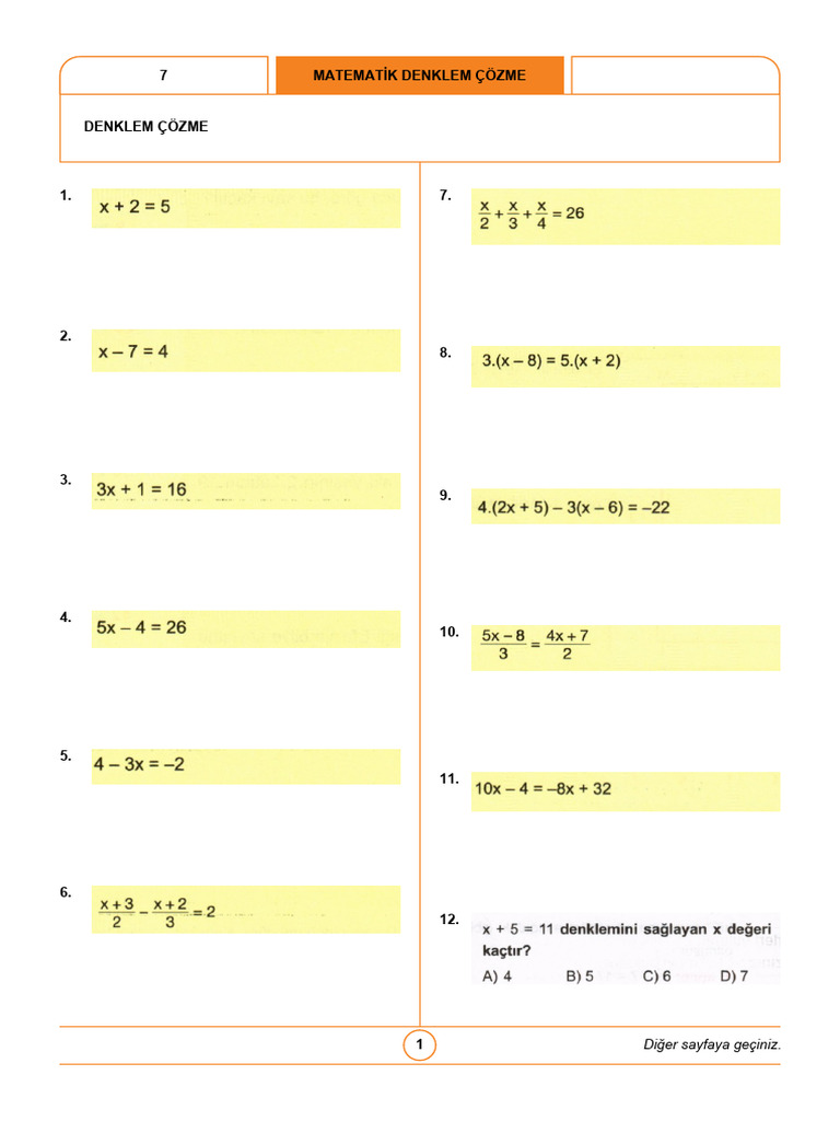 Matematik Denklem Cozme | PDF