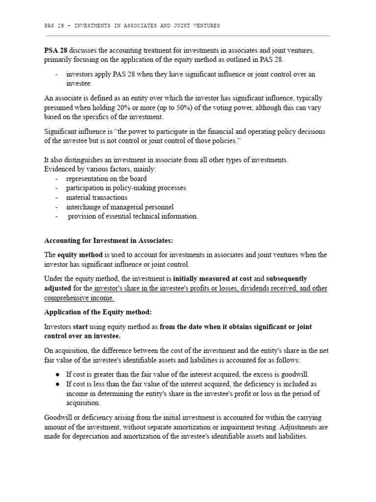 PAS 28: Accounting for Associates & Ventures | PDF | Investing | Equity ...
