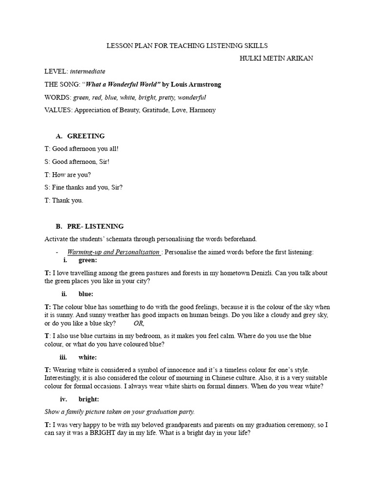 Lesson Plan For Teaching Listening Skills | PDF | Foreign Language Studies