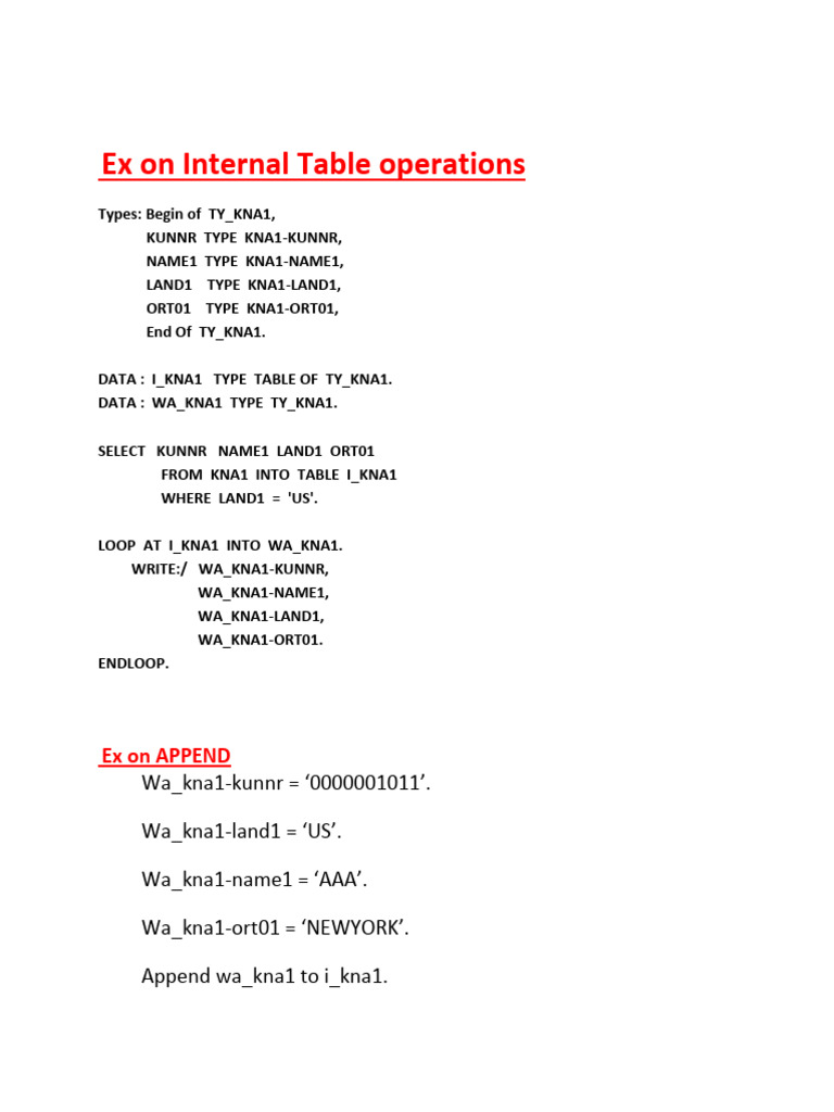 4.internal Table Operations | PDF | Algorithms And Data Structures | Computer Programming