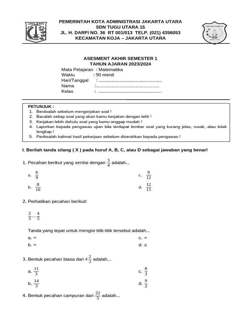 Sumatif Math Semester 1 | PDF | Metode & Bahan Ajar