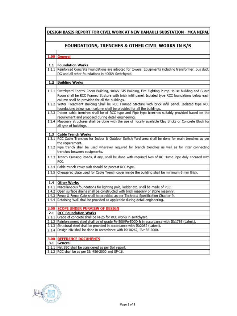Design Basis Report For Civil Works | PDF | Foundation (Engineering ...