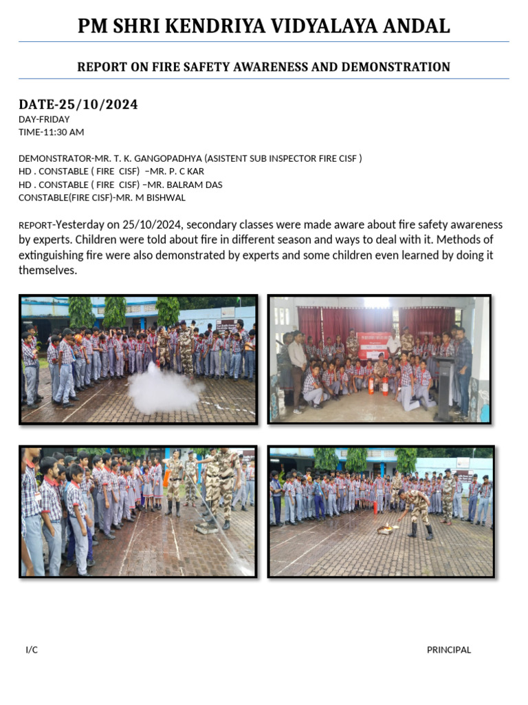 Report On Fire Safety Awareness and Demonstration | PDF