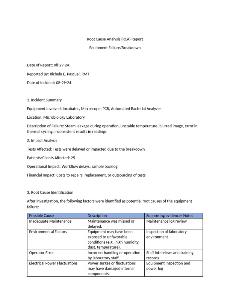 Root Cause Analysis Report | PDF | Laboratories