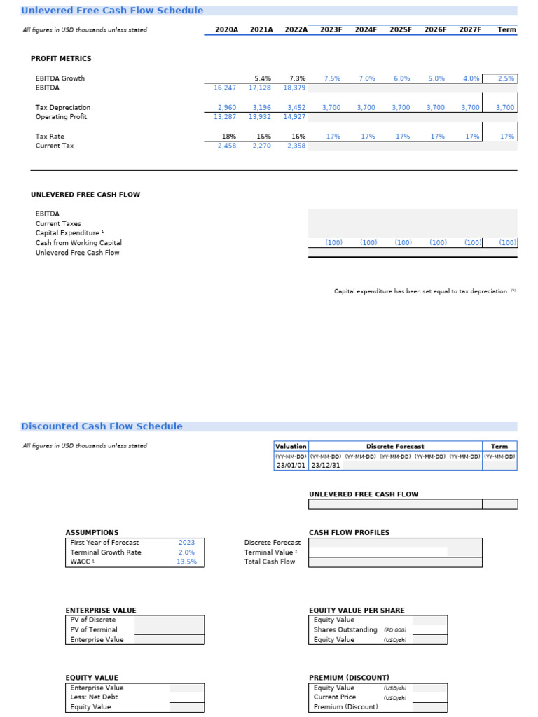 DCF Valuation Compact Blank 2 | PDF | Cost Of Capital | Discounted Cash ...