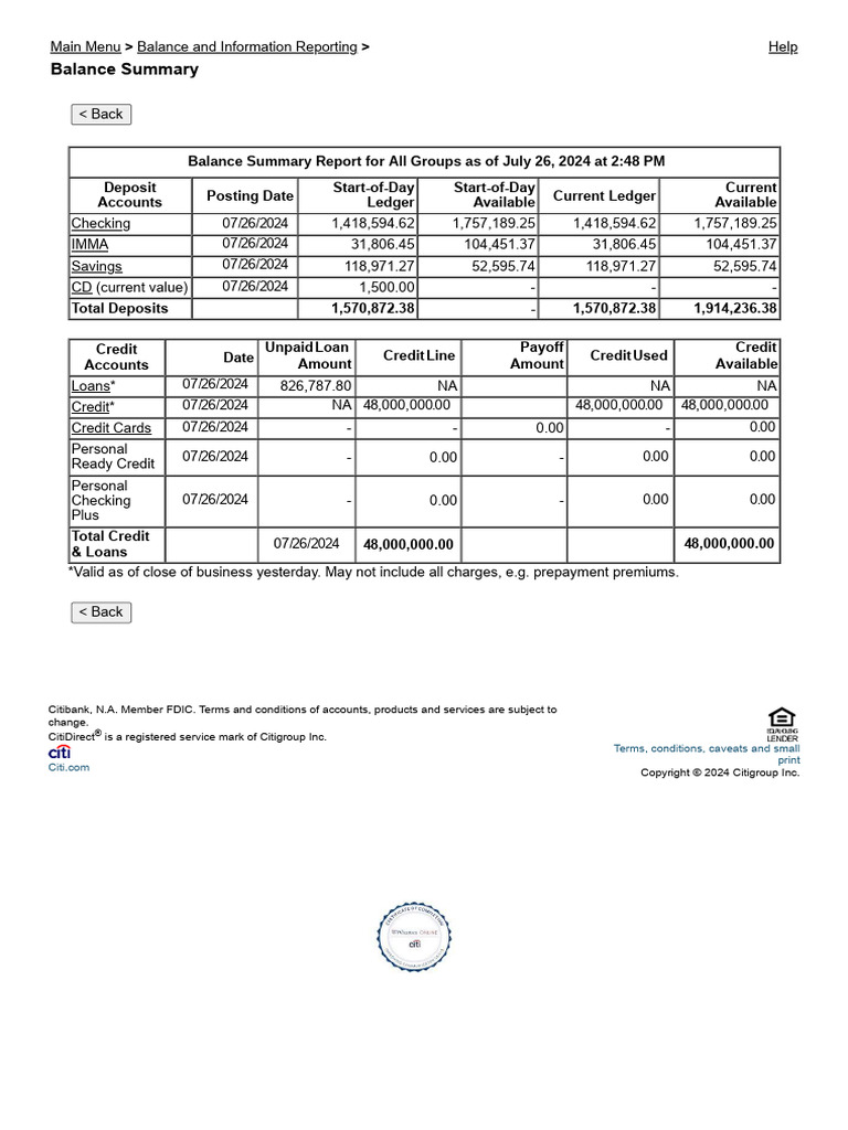 Citibank - CitiBusiness Online | PDF