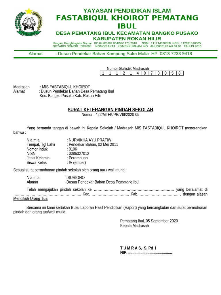 16 Surat Pindah Siswa Pdf