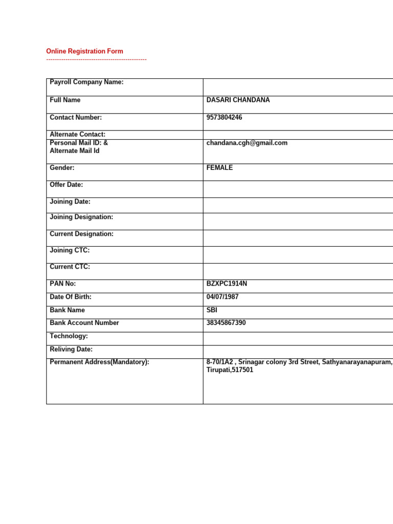 Chandu Registration Form | PDF