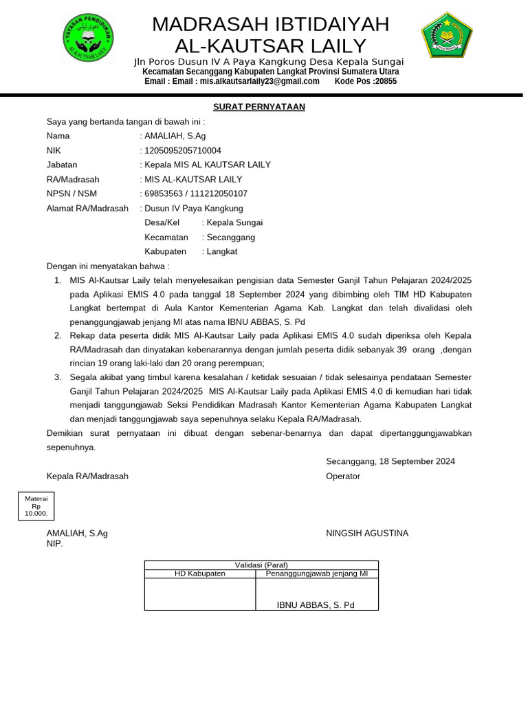 Form Surat Pernyataan Bap | PDF