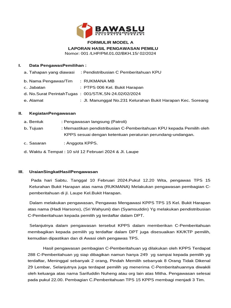 Form.a PTPS 15 (Rukmana) C Pemberitahuan Kpu | PDF
