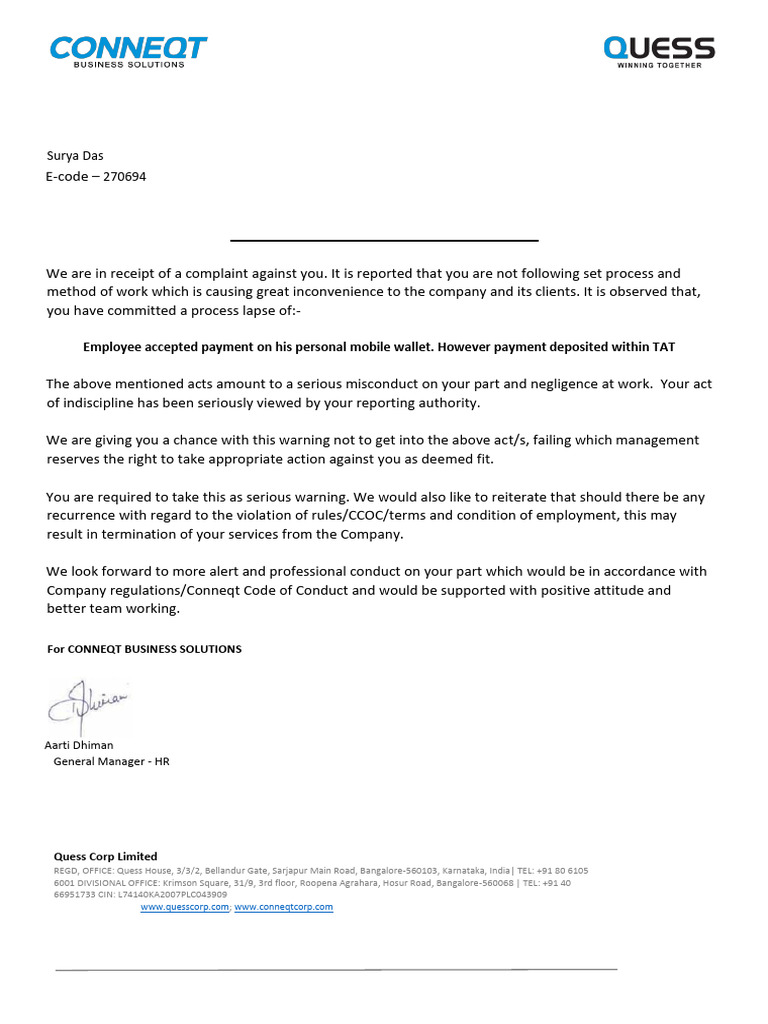 Warning Letter Surya Das 270694 | PDF