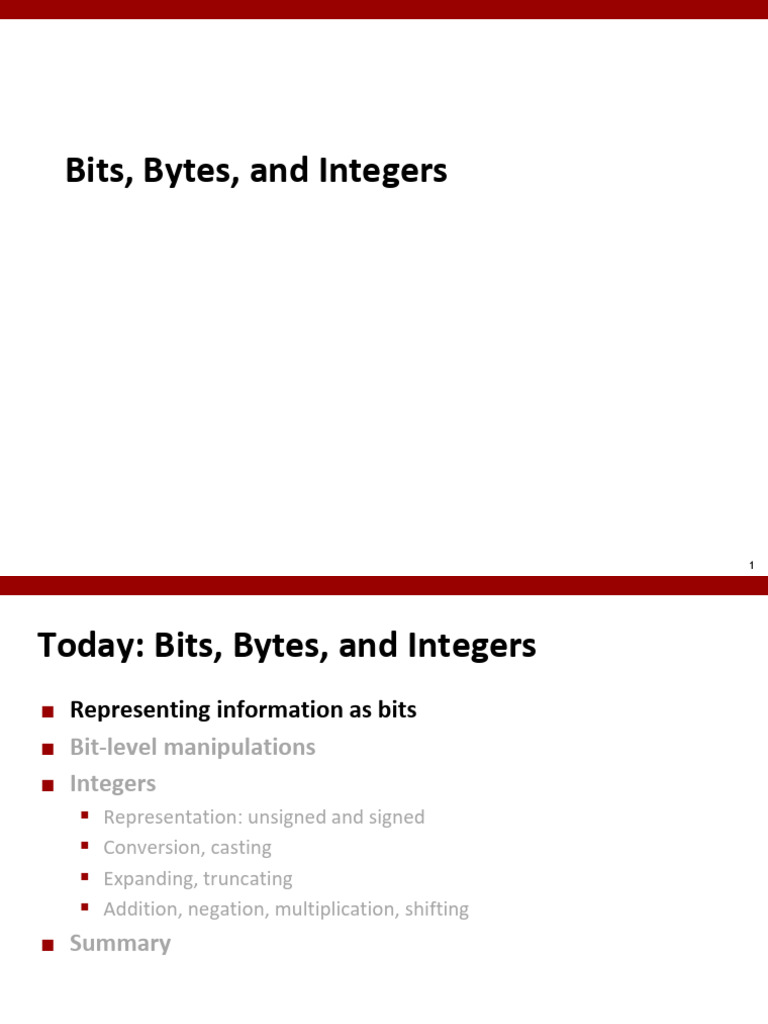 Lecture 2 Bits Bytes And Integers Pdf Integer Computer Science