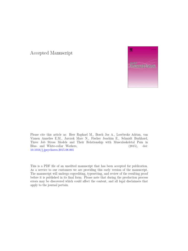 Herr Et Al. (2015) Three Job Stress Models and Their Relationship With ...