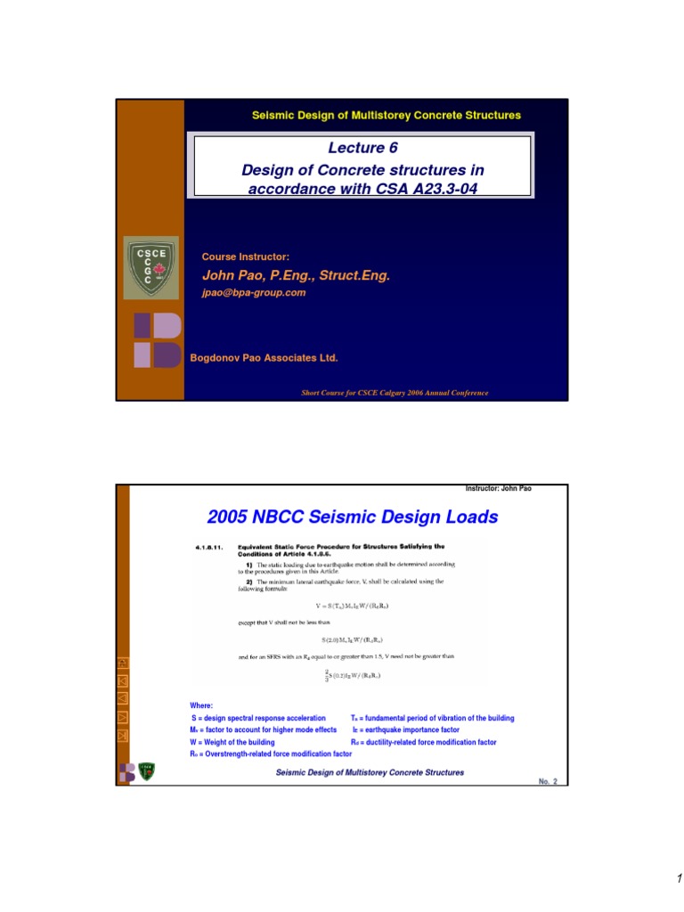 Seismic Design of Multi Storey Building NBCC 2005 | PDF | Beam ...