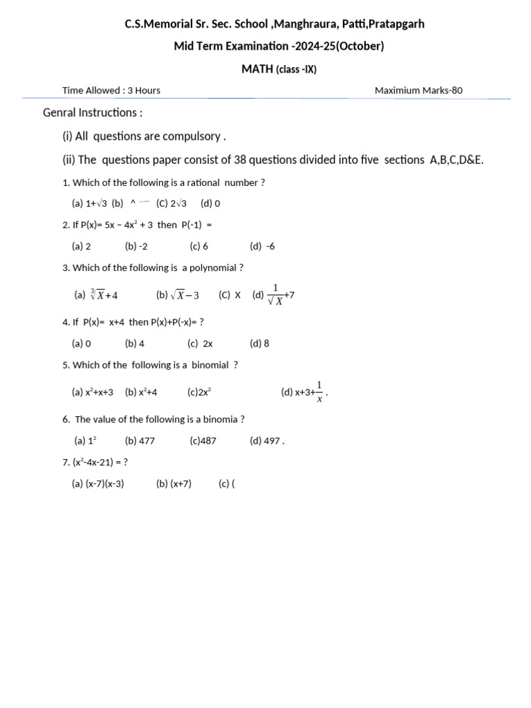 Math IX Ambrish | PDF