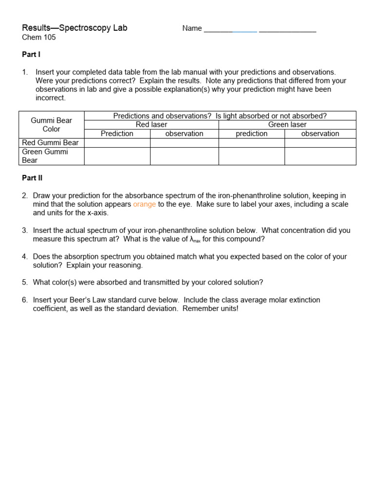 Spectroscopy Lab Results and Analysis | PDF | Teaching Methods & Materials | Technology ...