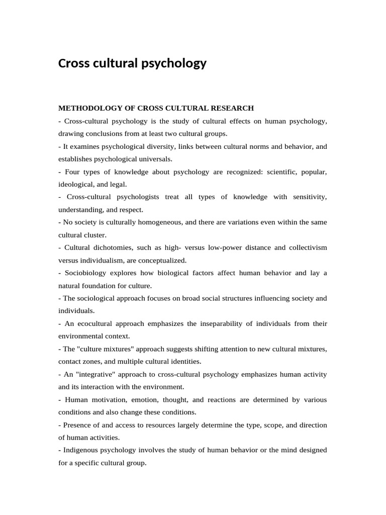 Cross-Cultural Psychology Methodology | PDF | Sampling (Statistics ...