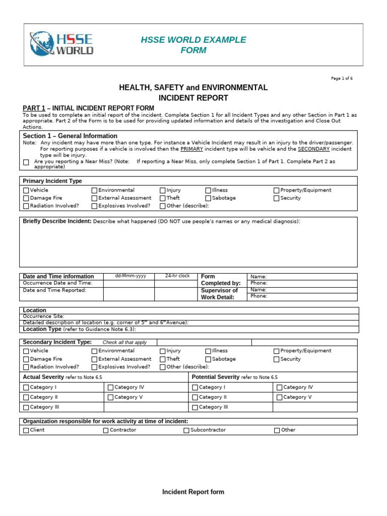 HSSE World Incident Report Form 1 | PDF | Road Surface | Vehicles