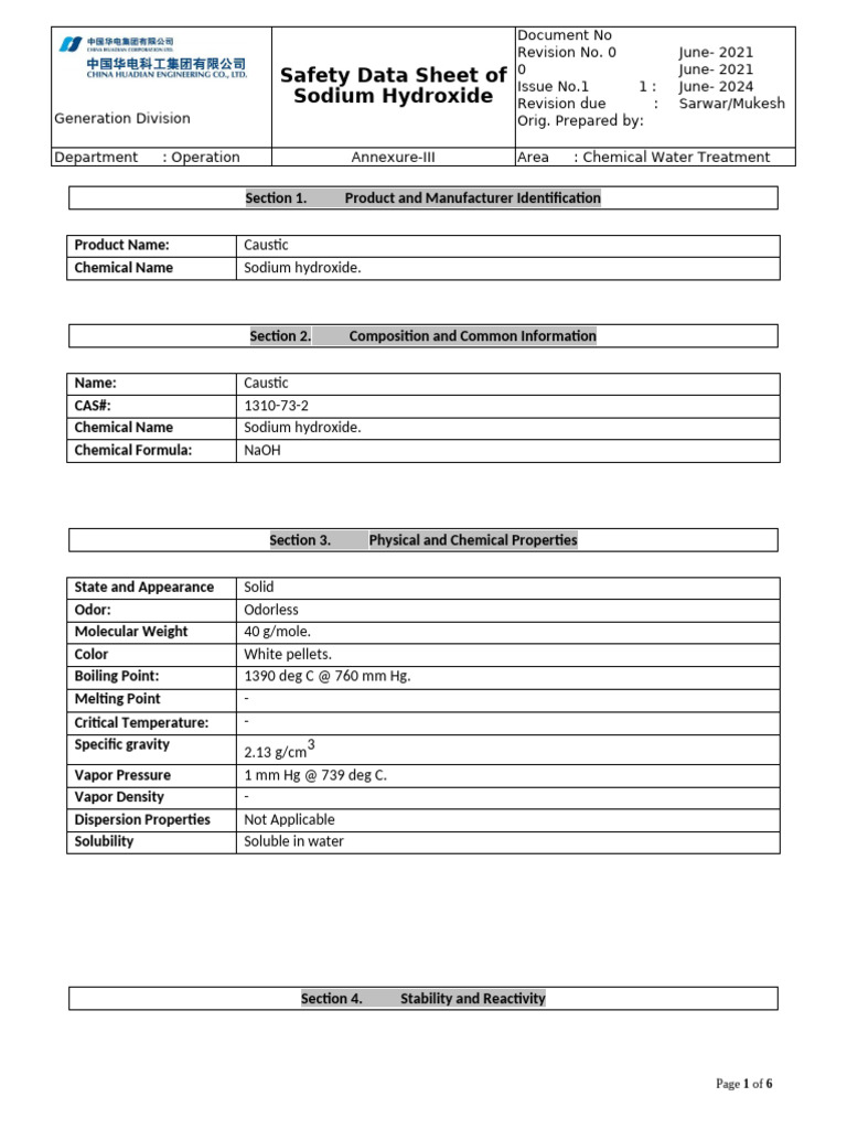 Annexure-III NaOH SDS | PDF | Waste | Waste Management