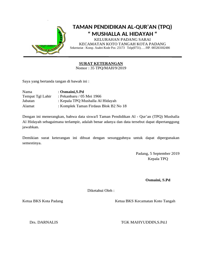 Surat Keabsahan Data | PDF