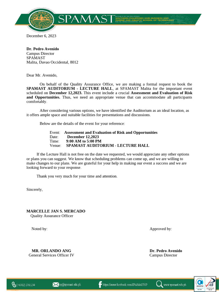 LETTER REQUEST Venue | PDF