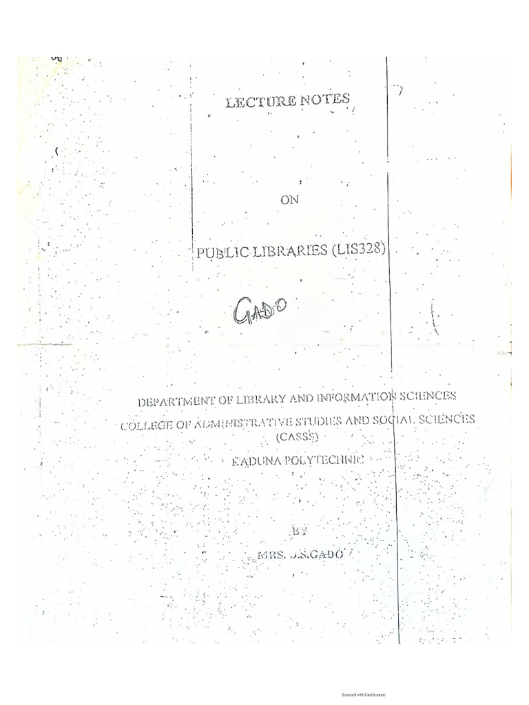 Public Library HND 1 Lecture Note | PDF