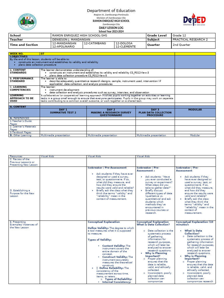 Q2 Practical Research 2 DLL Week 007 | PDF | Validity (Statistics) | Survey Methodology