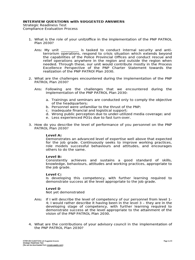 PNP PATROL Plan 2030 Interview Guide | PDF