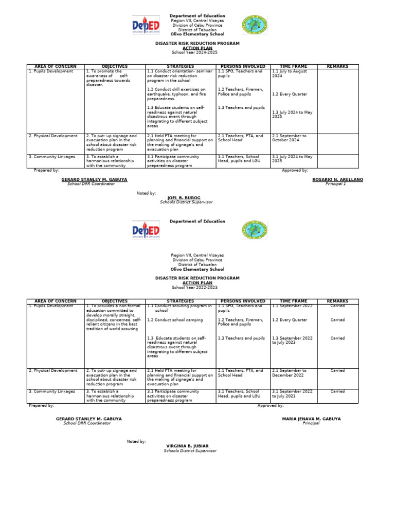 Action Plan Disaster Risk Reduction Program | PDF | Emergency ...